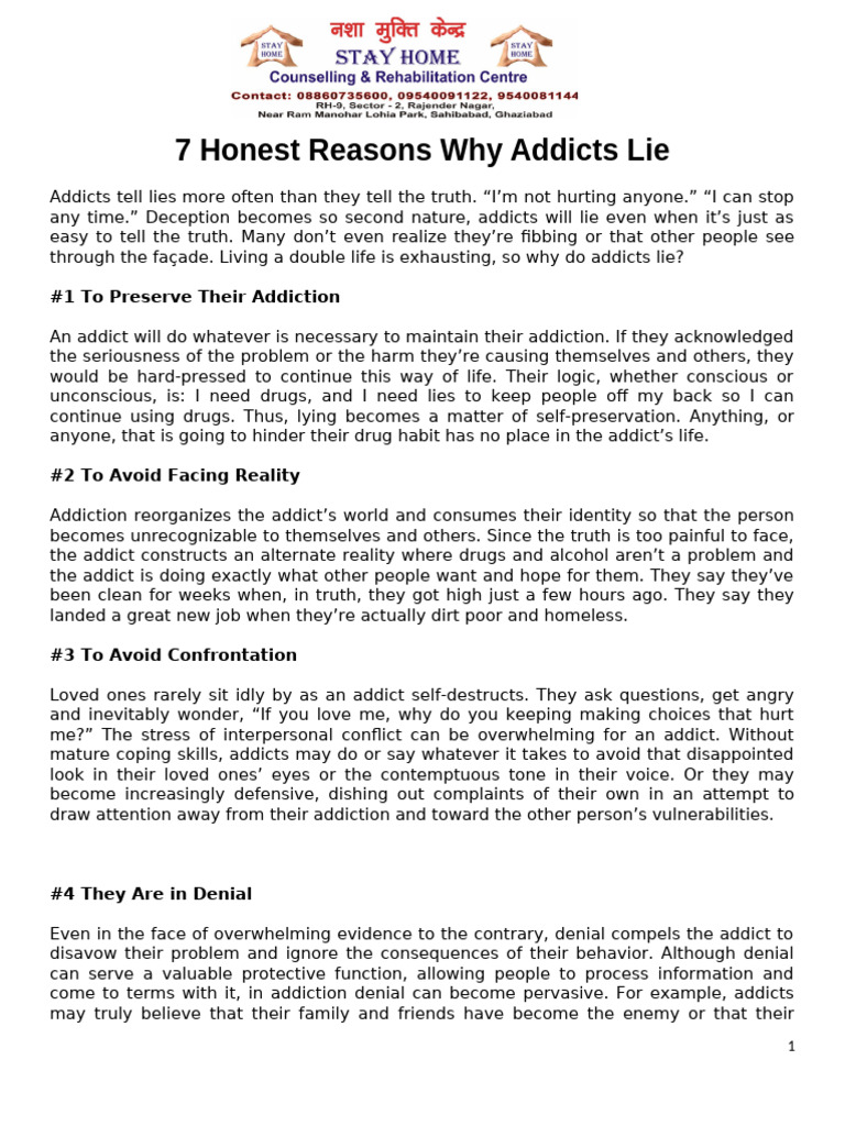 7 Honest Reasons Why Addicts Lie | PDF | Psychology | Psychological ...