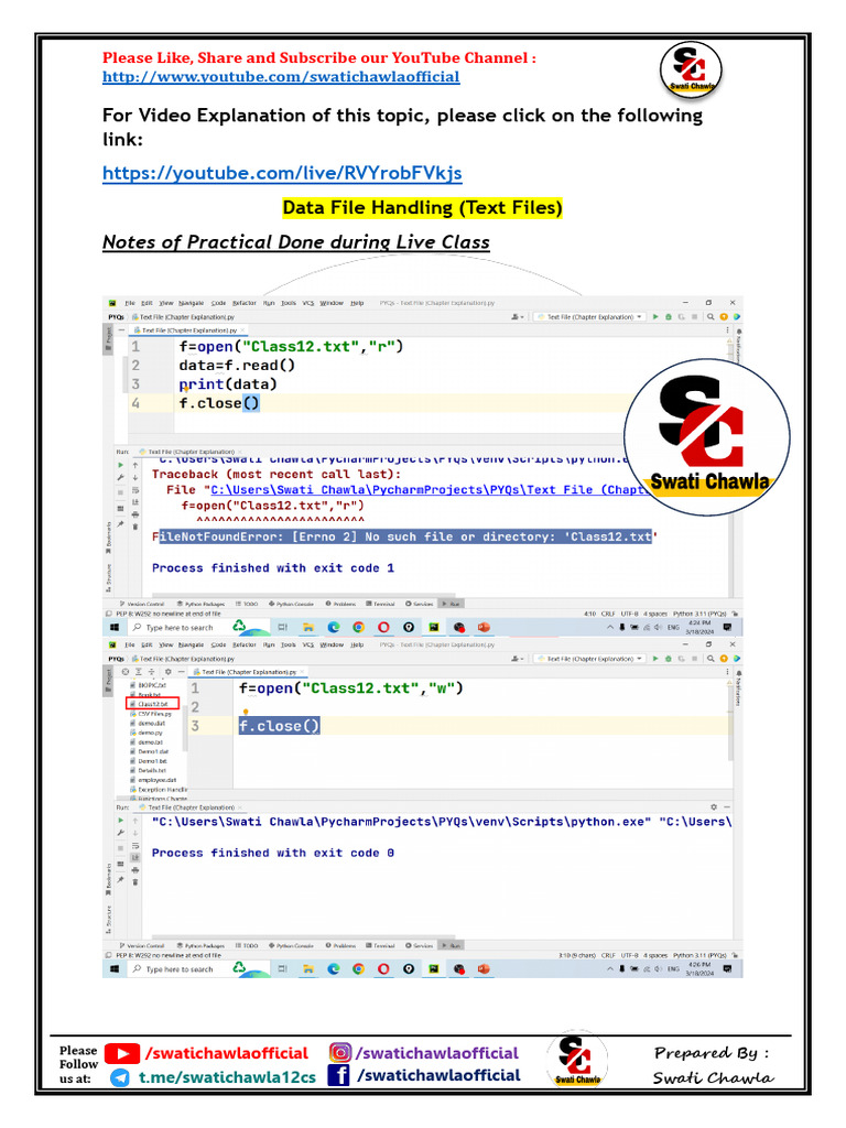 March 18 (Text Files, Seek and Tell, Modes) by Swati Chawla | PDF | You ...