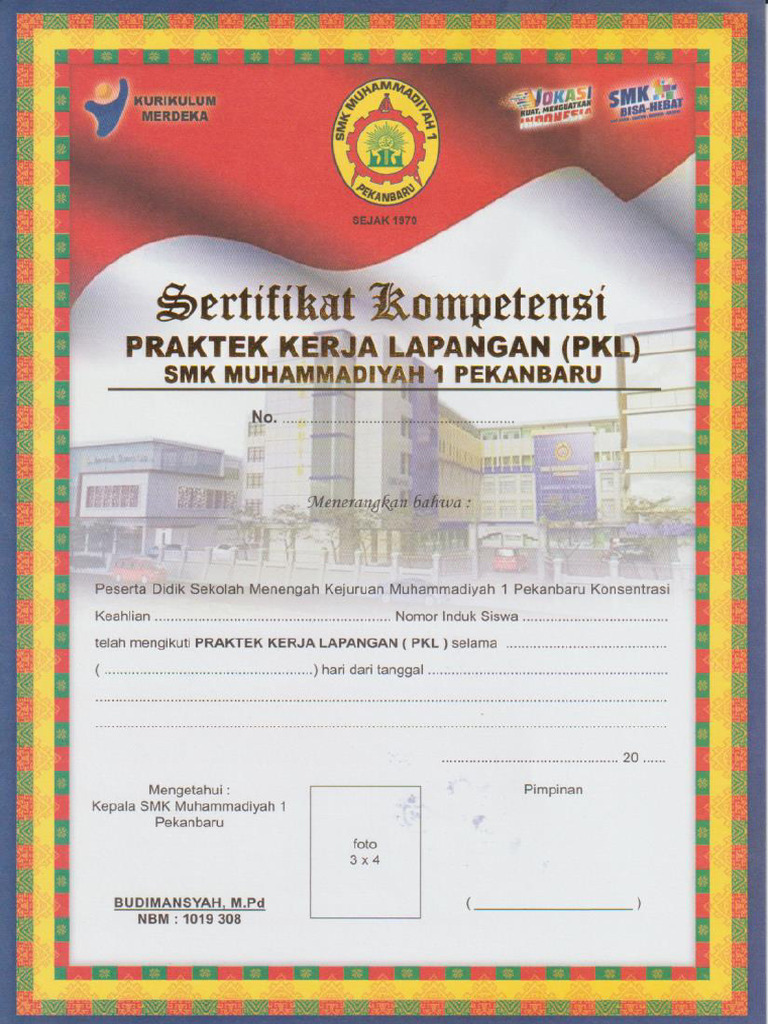 Blangko Sertifikat Kompetensi Praktek Kerja Lapangan PKL Kosong SMK | PDF