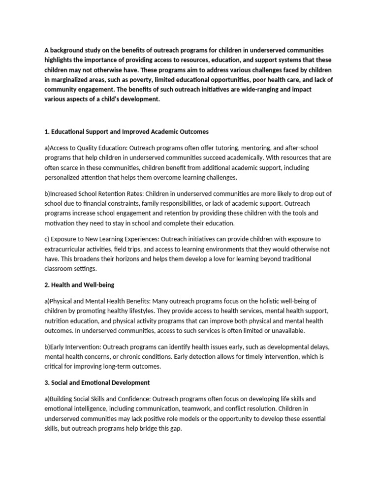 Benefits of Outreach Programs for Children | PDF | Mentorship | Mental ...