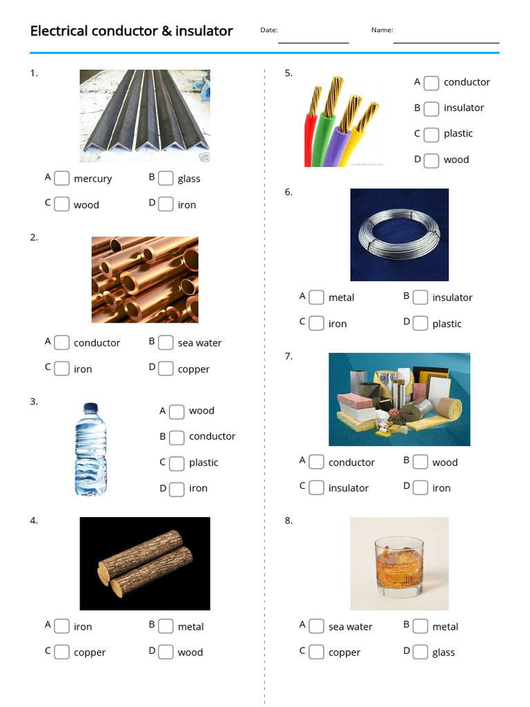 Electrical Conductors & Insulators Quiz | PDF | Electrical Conductor ...
