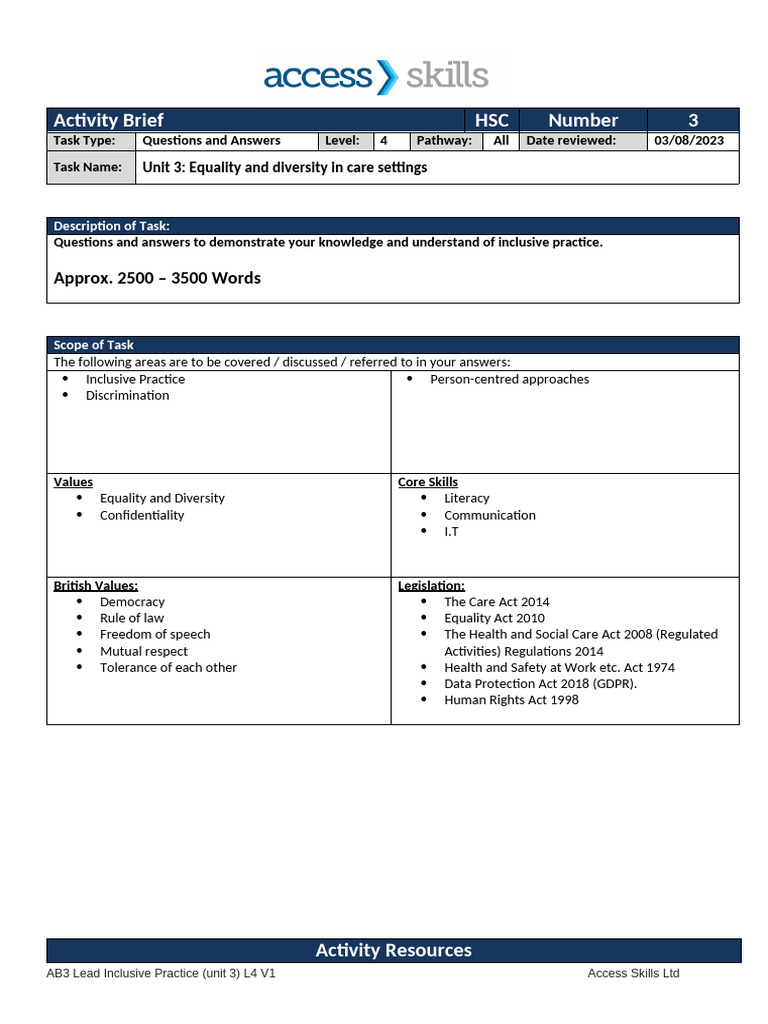 AB3 - Lead Inclusive Practice (Unit 3) | PDF | Social Equality | Justice