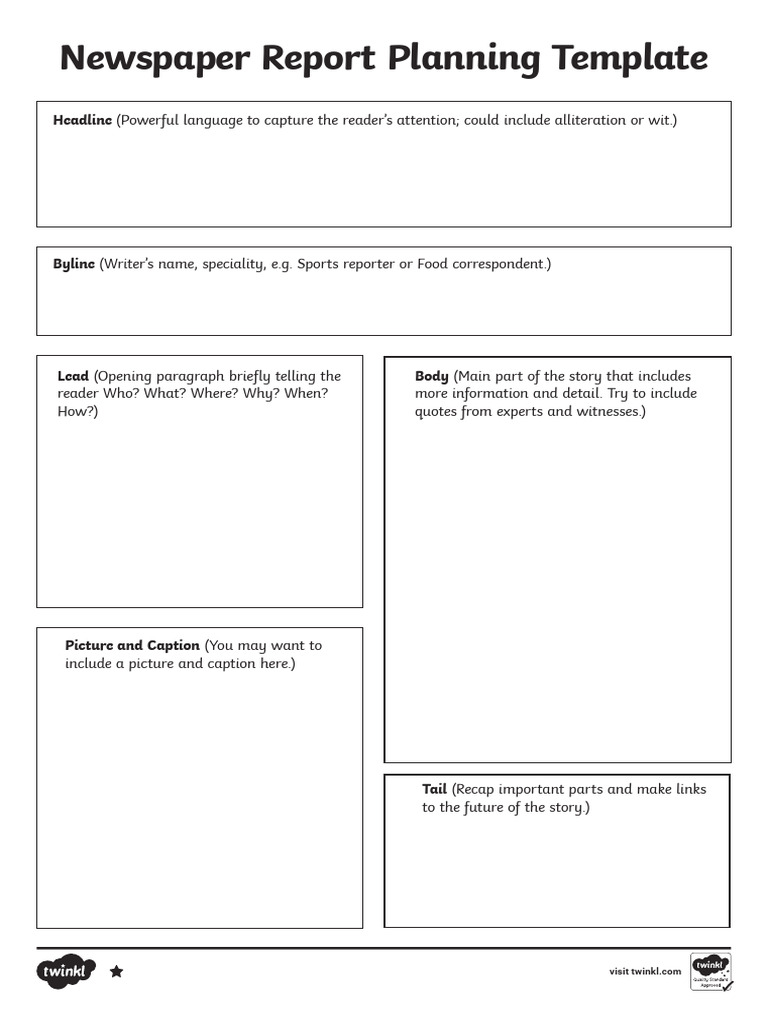 Newspaper Report Planning Template | PDF