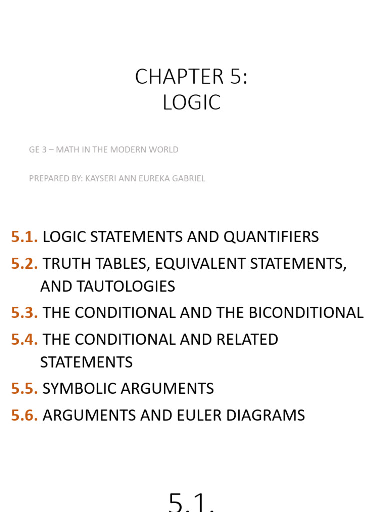 GE 3 Chapter 5.1. Logic Logic Statements | PDF | If And Only If | Logic