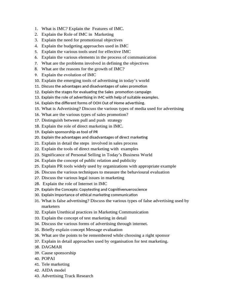 i Mc Imp Question Bank | PDF | Marketing Communications | Marketing i Mc Imp Question Bank | PDF | Marketing Communications | Marketing