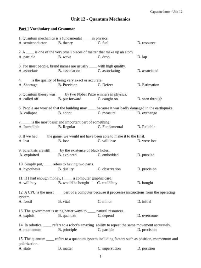 Unit 12 - Quantum Mechanics - Capstone Intro | PDF | Quantum Mechanics | Physics