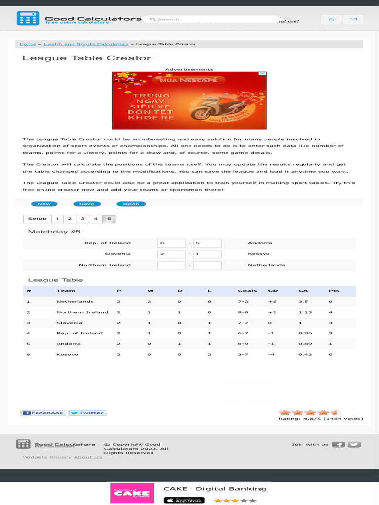 League Table Creator - Good Calculators | PDF | World Wide Web ...