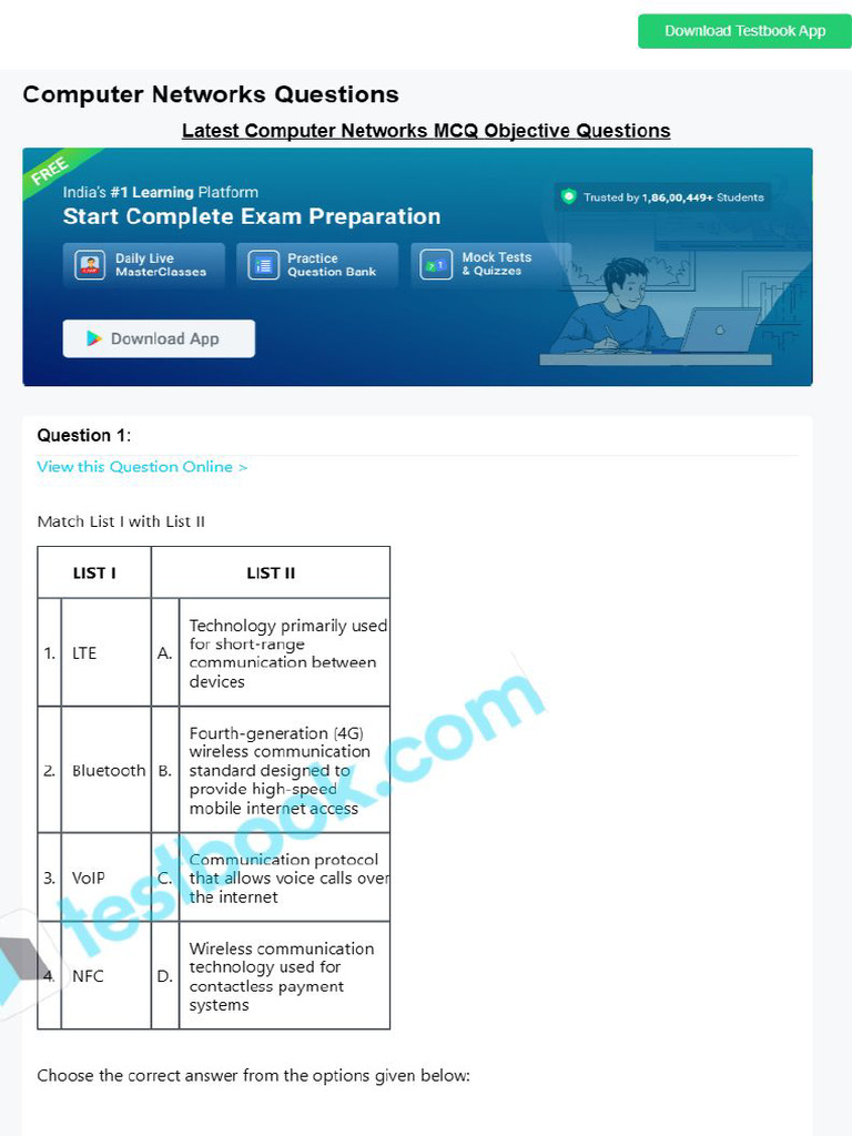 MCQ On Computer Networks 5eea6a0939140f30f369d8f8 | PDF
