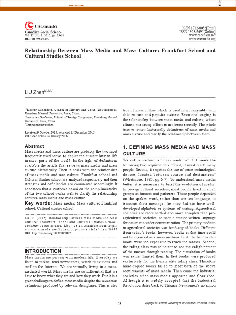 mass culture | PDF | Cultural Studies | Theodor W. Adorno