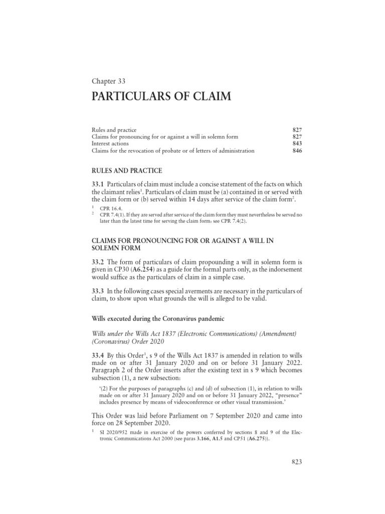 Chapter 33 Particulars of Claim | PDF | Will And Testament | Private Law