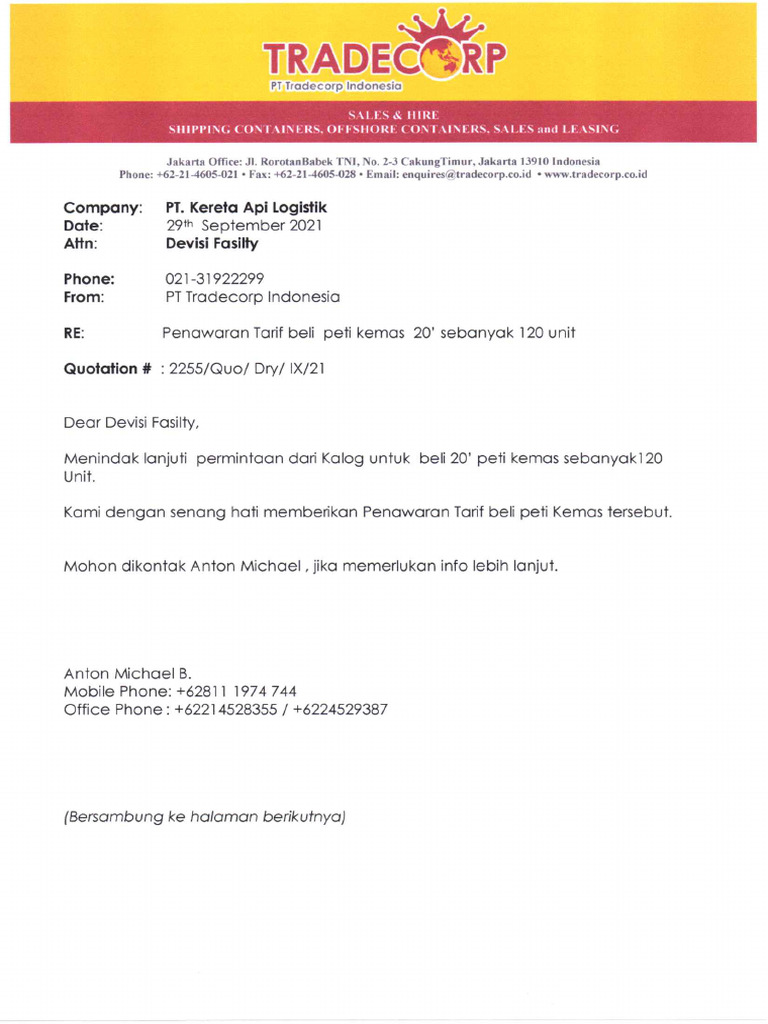 Quotation Tarif Beli 120 X 20' Coal Bin Container | PDF