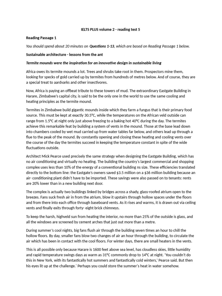 IELTS PLUS Volume 2 - Reading Test 5 | PDF | Ecology