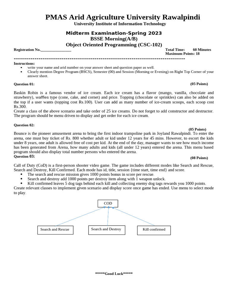 OOP Midterm Exam Spring 2023 | PDF | Ice Cream