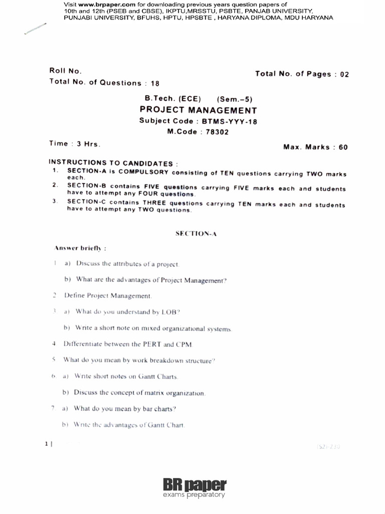 Previous Year Question Paper 2020 | PDF