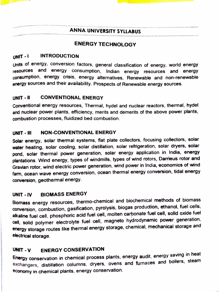 Energy Technology Unit 1 | PDF