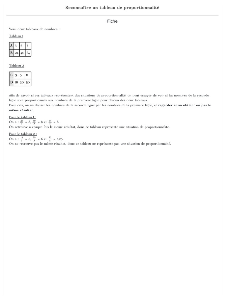 6e Maths Reconnaitre Un Tableau de Proportionnalite | PDF | Échecs | Théorie (échecs)