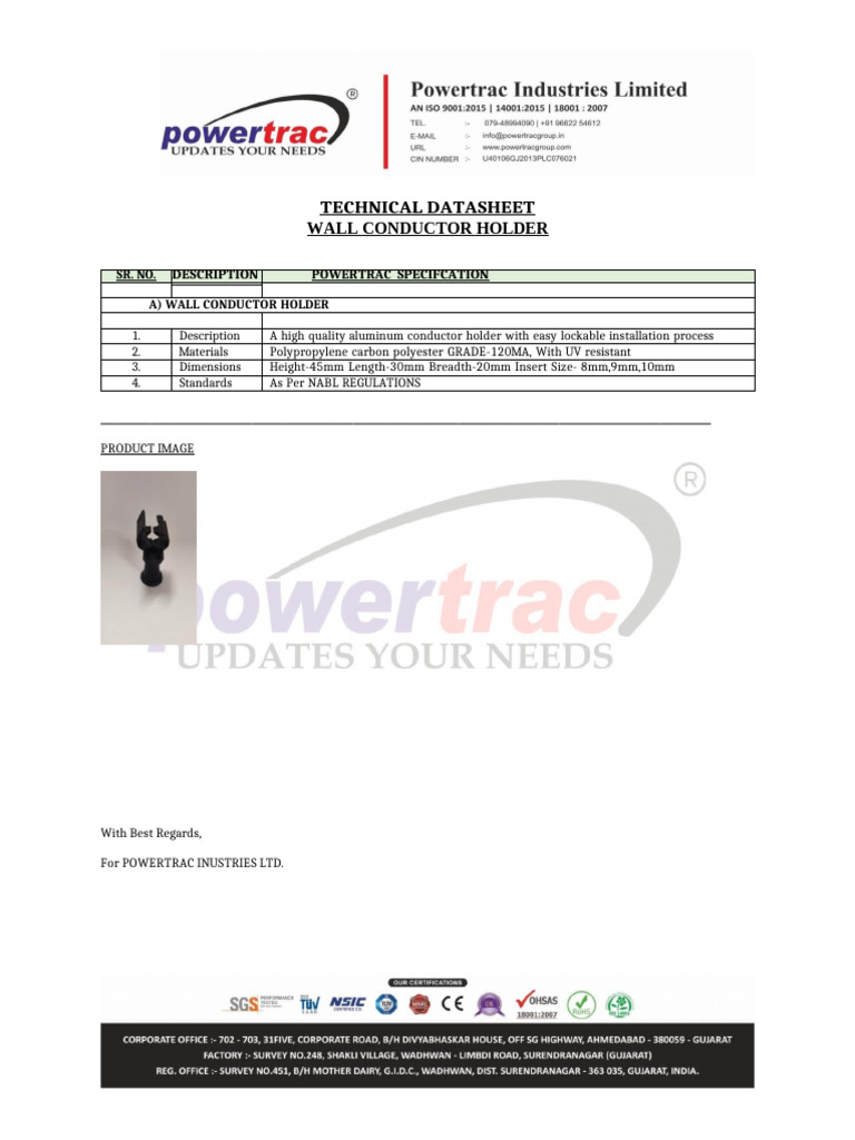Wall Conductor Holder. Technical Datasheet | PDF
