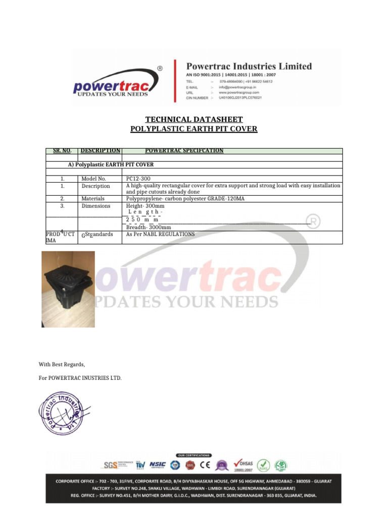 Polyplastic Earth Pit Cover. Technical Datasheet.1 | PDF