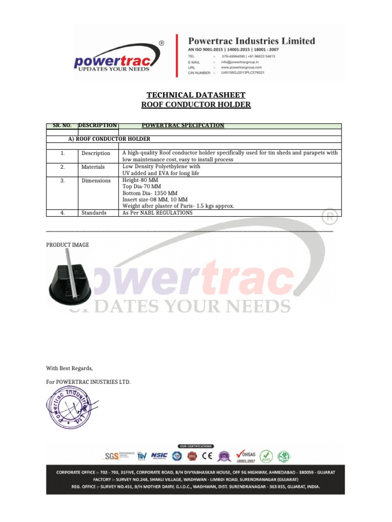 Roof Conductor Holder. Technical Datasheet | PDF