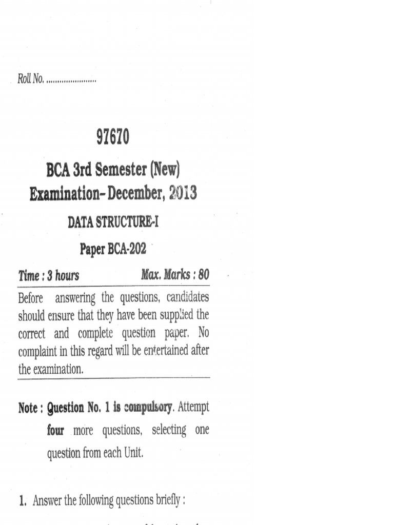 Bca 3 Sem Data Structure 1 97670 Dec 2013 | PDF