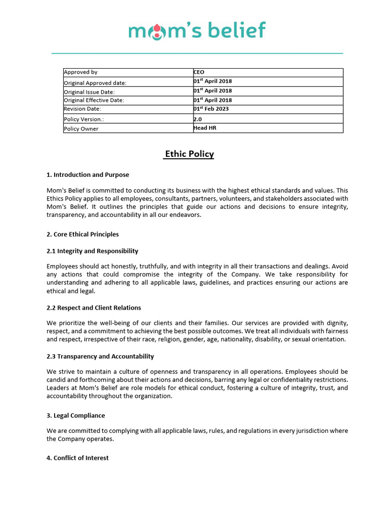 Ethics Policy | PDF | Integrity | Conflict Of Interest