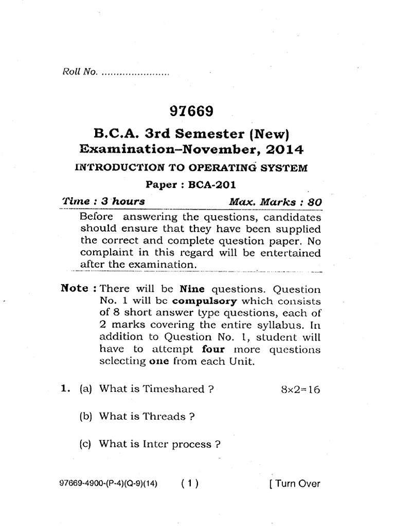 Bca 3 Sem Introduction to Operating System 97669 Dec 2014 | PDF