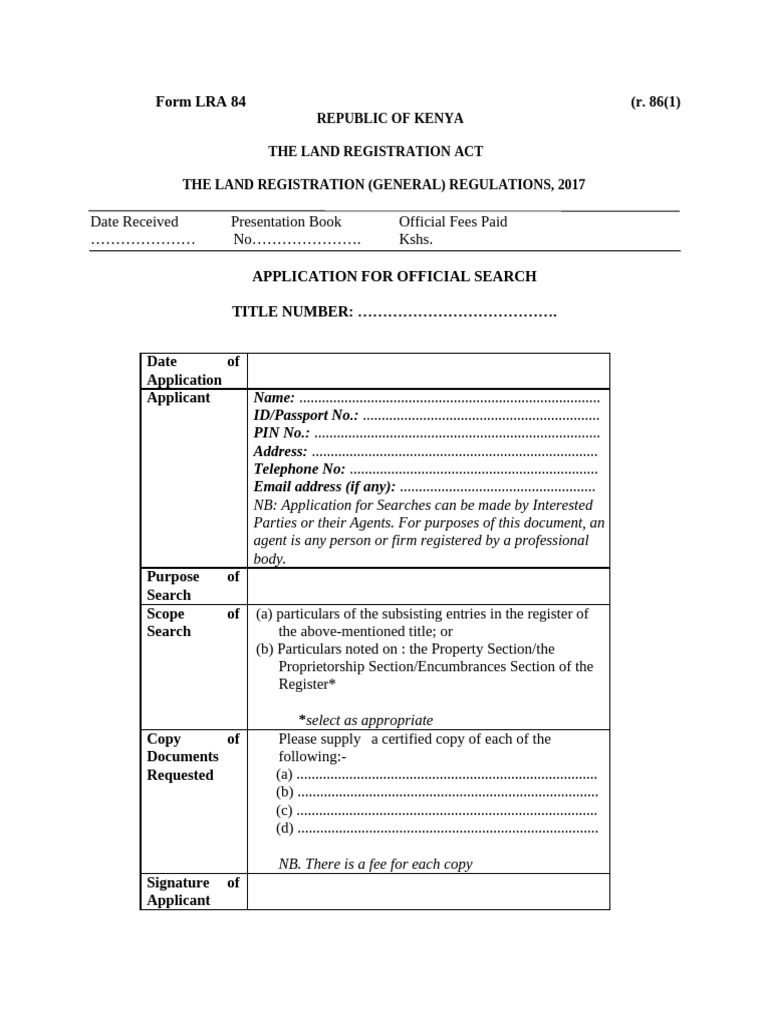 Form LRA 84 APPLICATION FOR OFFICIAL SEARCH | PDF | Government And Personhood