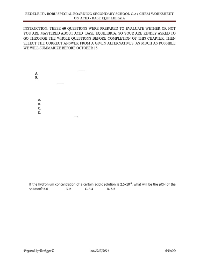 G-12ACID BASE EQUILIBRIA | PDF | Acid | Buffer Solution