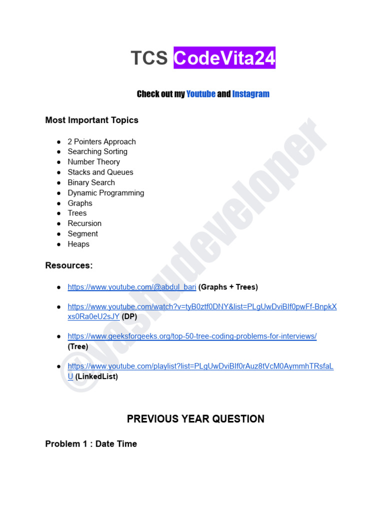 TCS CodeVita Previous Year Questions | PDF | Numbers | Algorithms And Data Structures