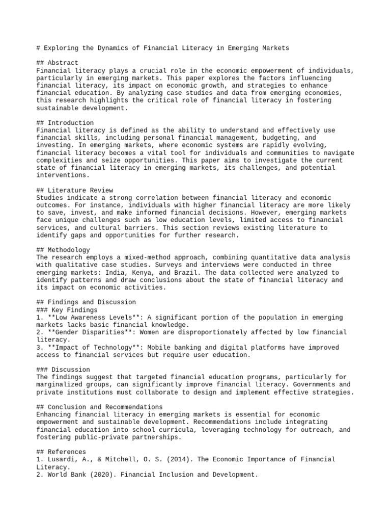 Financial Literacy Research Paper | PDF | Literacy | Financial Literacy