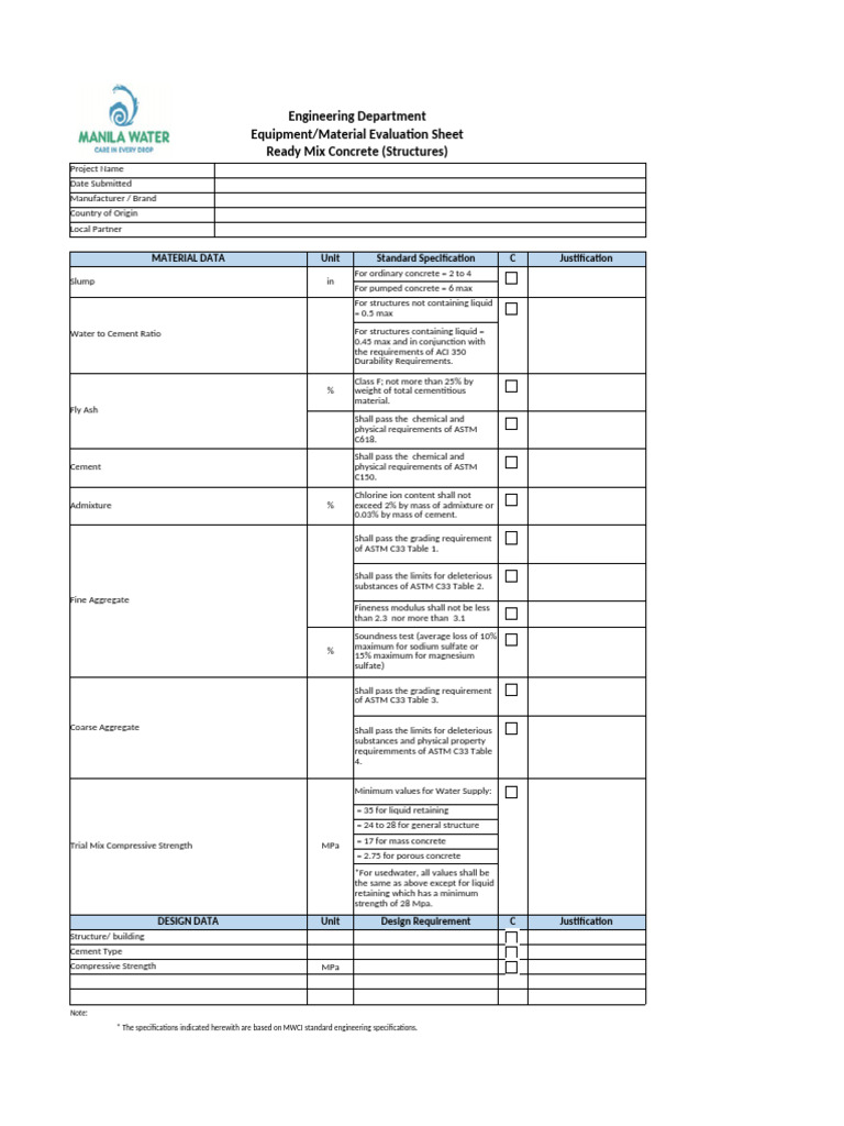 Ready Mix Concrete Evaluation Sheet | PDF | Concrete | Cement