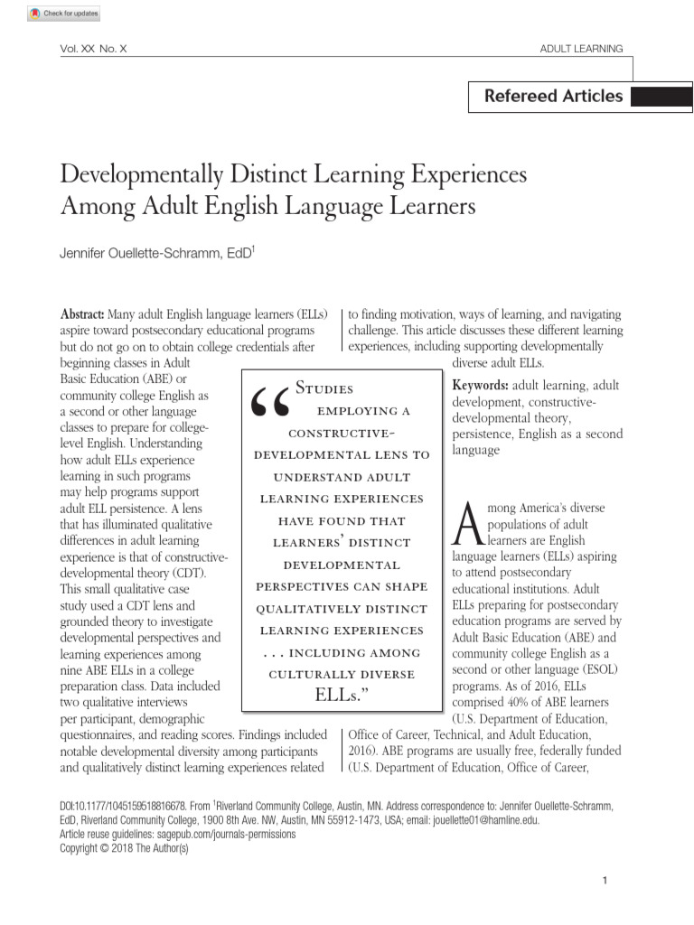 Developmentally Distinct Learning Experiences Among Adult English ...