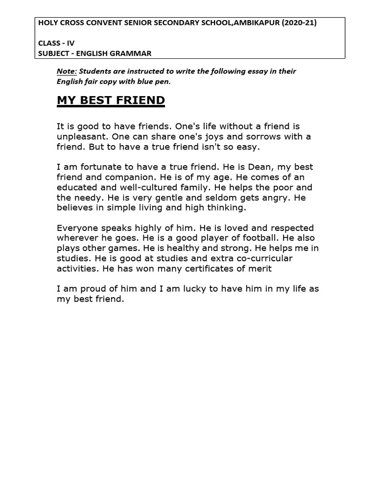 My Best Friend Class 4 | PDF