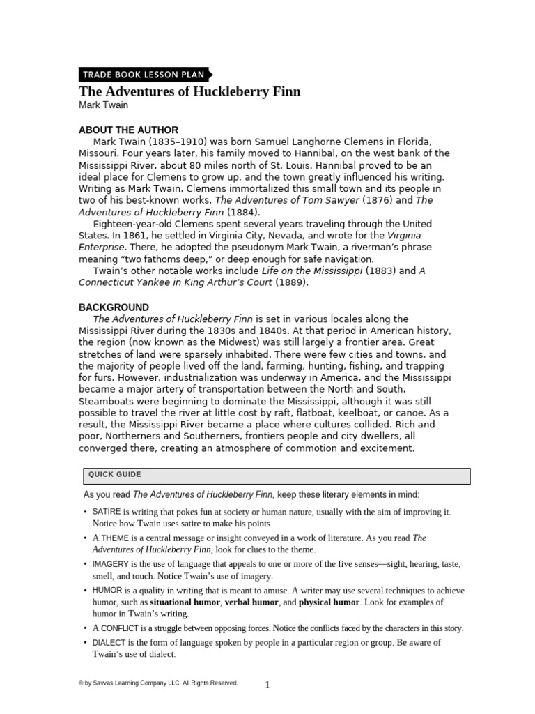 "Huckleberry Finn Study Guide" | PDF | Huckleberry Finn | Mark Twain
