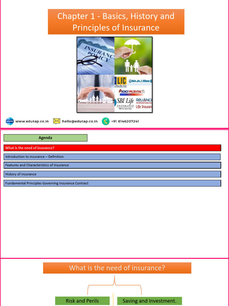 Chapter 1 Basics History and Principles of Insurance. | PDF | Insurance ...