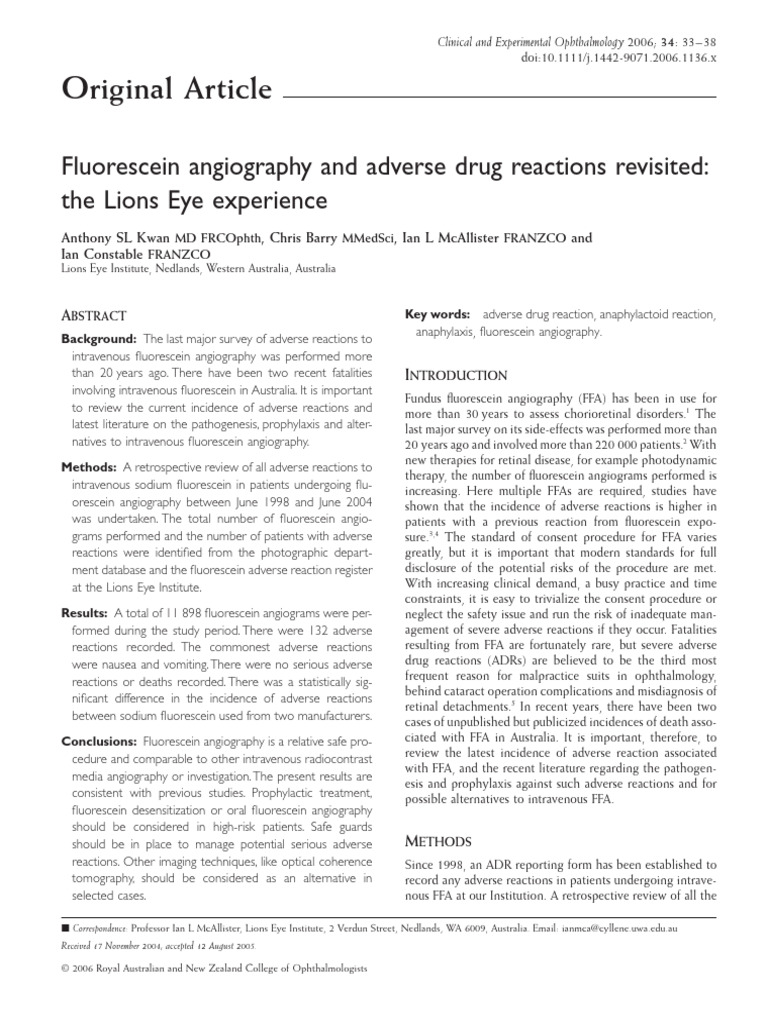 Original Article: Fluorescein Angiography and Adverse Drug Reactions ...