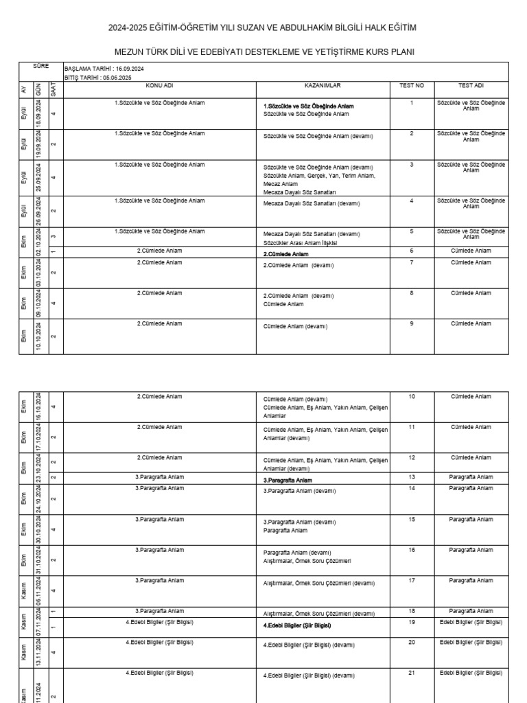 Edebi̇yat Dyk Plani | PDF