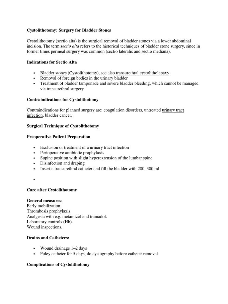 Cystolithotomy: Bladder Stone Surgery | PDF | Dialysis | Hemodialysis