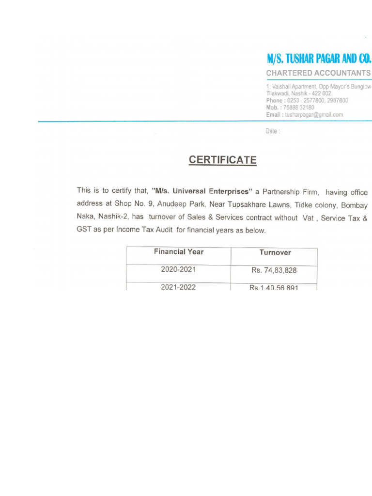 Turnover Certificate | PDF