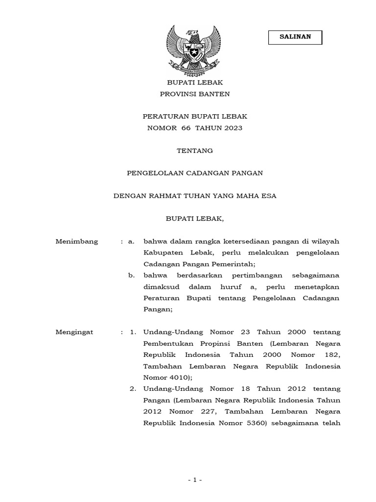 Salinan Perbup Nomor 66 Tahun 2023 Tentang CPP | PDF