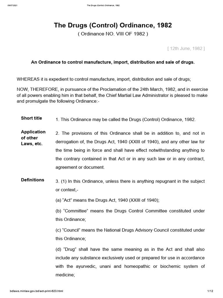 Drugs Control Ordinance 1982 Overview | PDF | Criminal Procedure In ...