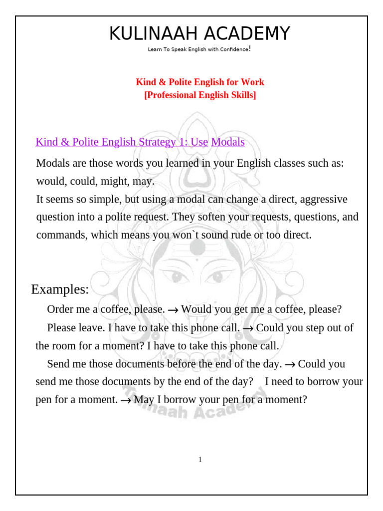 Kind and Polite English Strategies | PDF | English Language ...