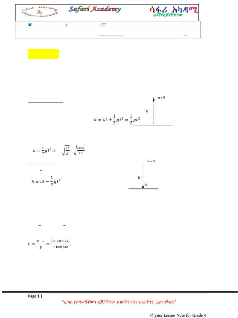 Physics Lesson Note For Grade 9 | PDF | Force | Weight
