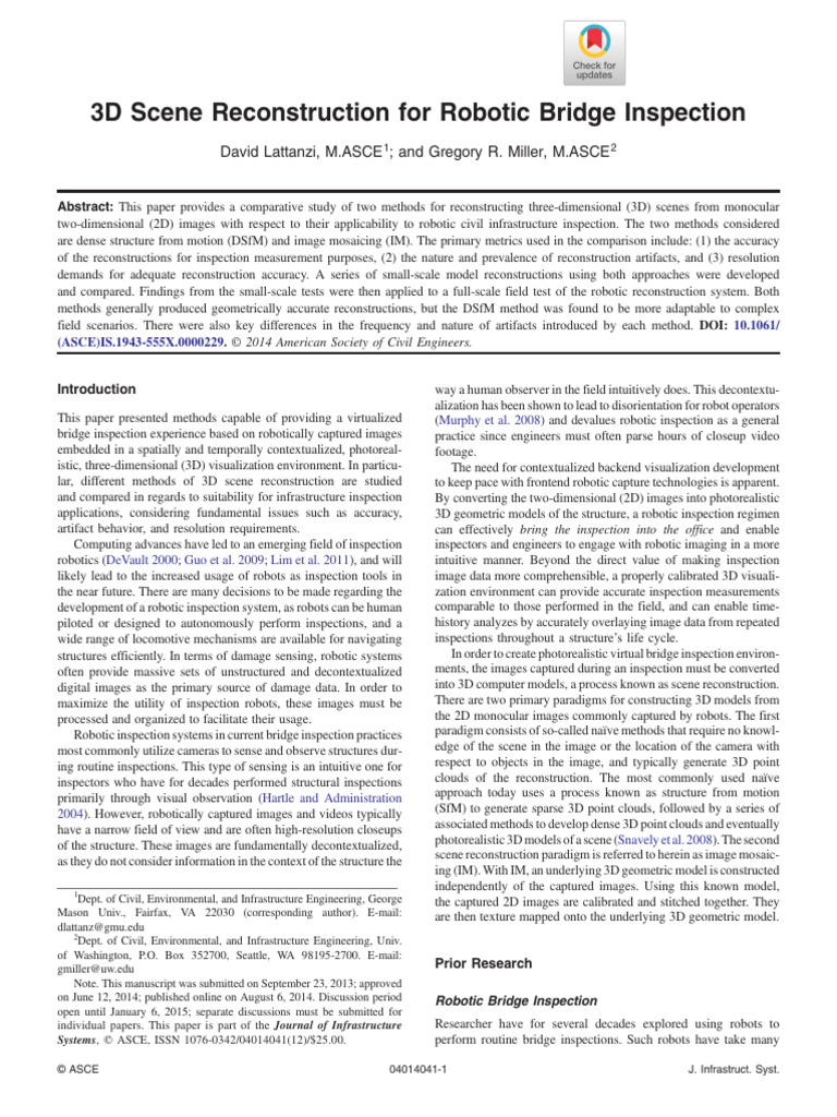 Miller Lattanzi 2014 3d Scene Reconstruction for Robotic Bridge Inspection | PDF | 3 D Computer ...