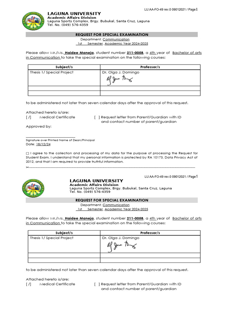 Special Exam Request: Communication Dept | PDF | Vocational Education | Academia