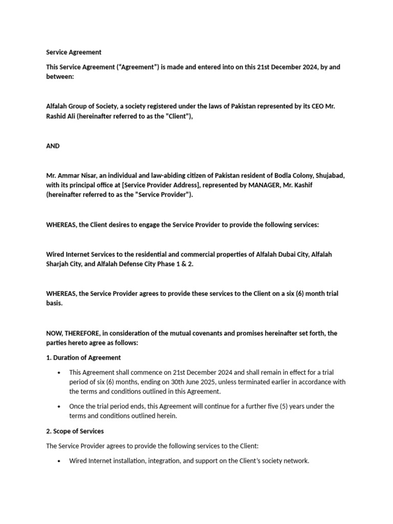 Service Agreement | PDF | Indemnity | Business Law