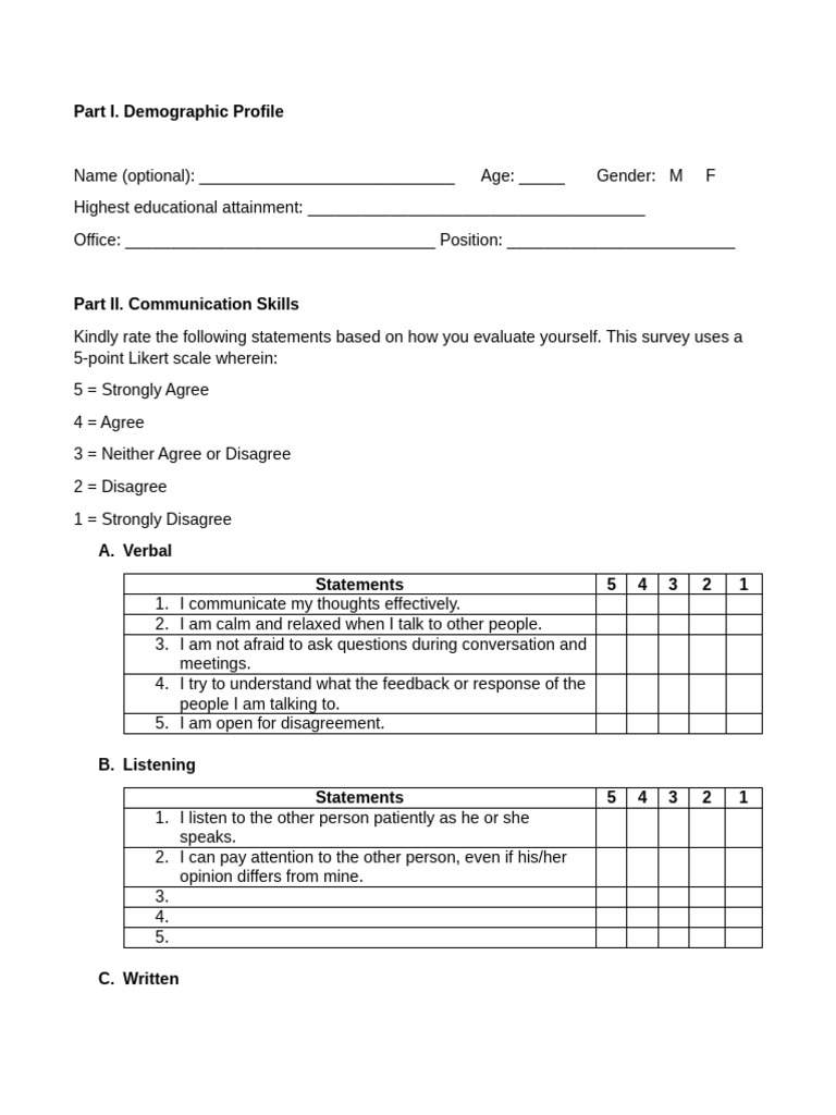 Communication Skills Self-Assessment | PDF