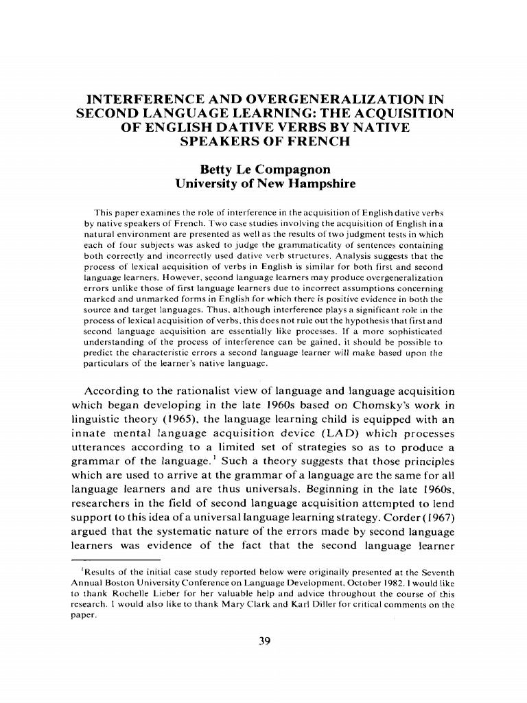 Interference and Overgeneralization in Second Language Learning The Acquisition of English ...