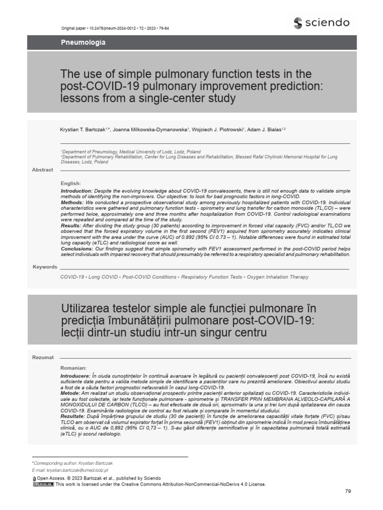 The Use of Simple Pulmonary Function Tests in The PostCOVID19 Pulmonary ...