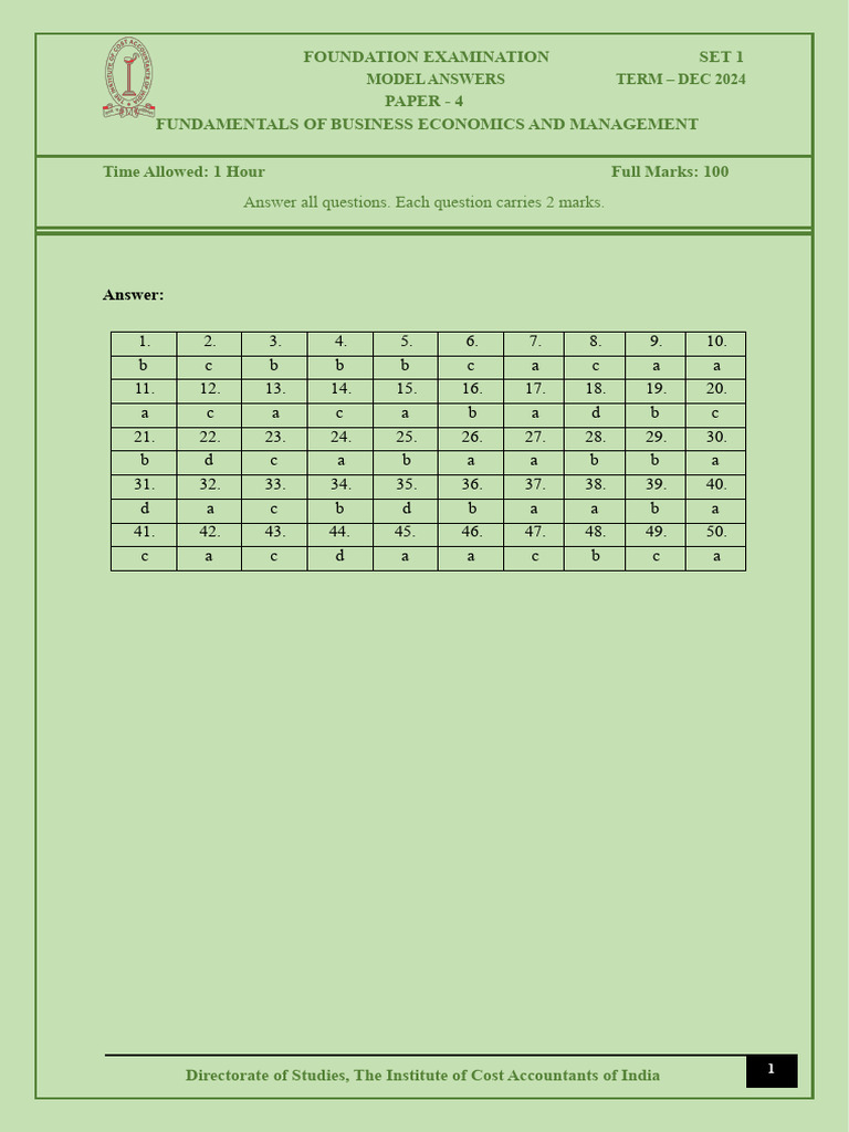 Business Economics Exam Model Answers | PDF